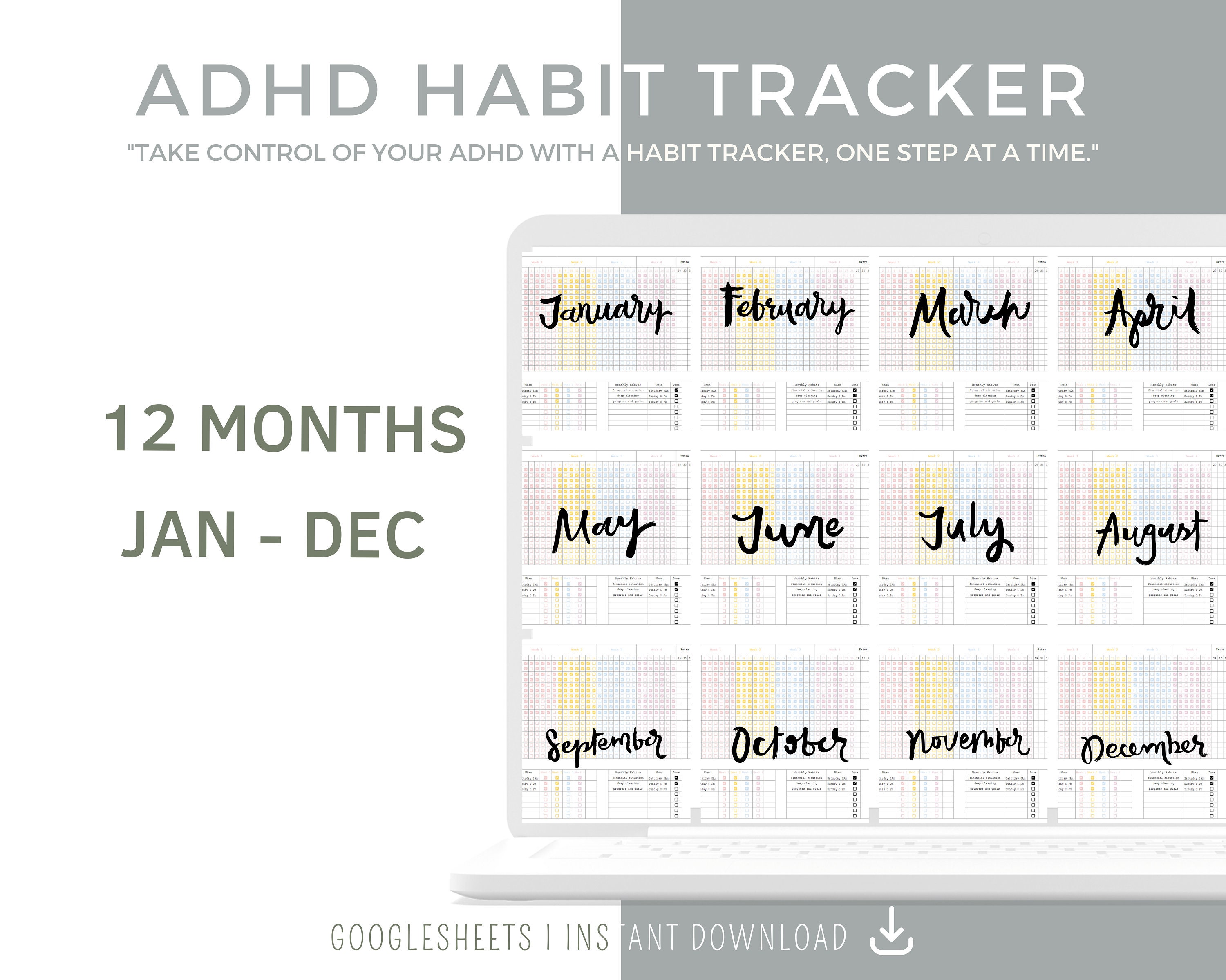 ADHD Habit Tracker Spreadsheet Google Sheets Template, Habit Planner ...