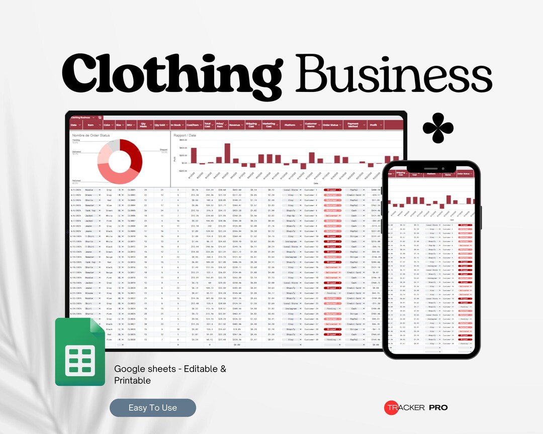 Clothing Business Spreadsheet Bundle Google Sheets, Clothing Inventory ...