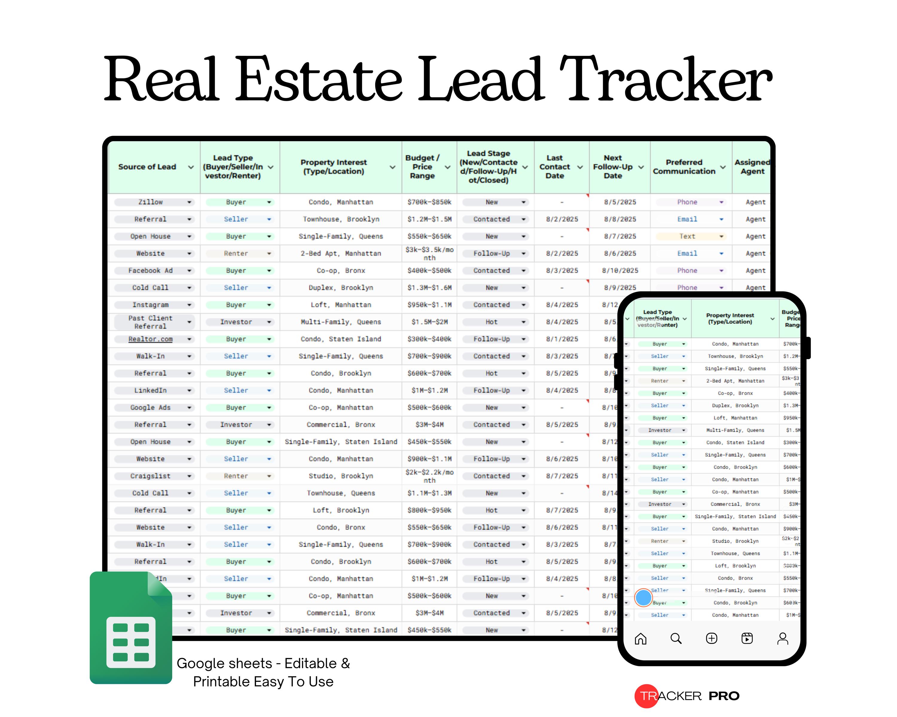 Real Estate Lead Tracker Google Sheets Template (client Leads, Buyer ...