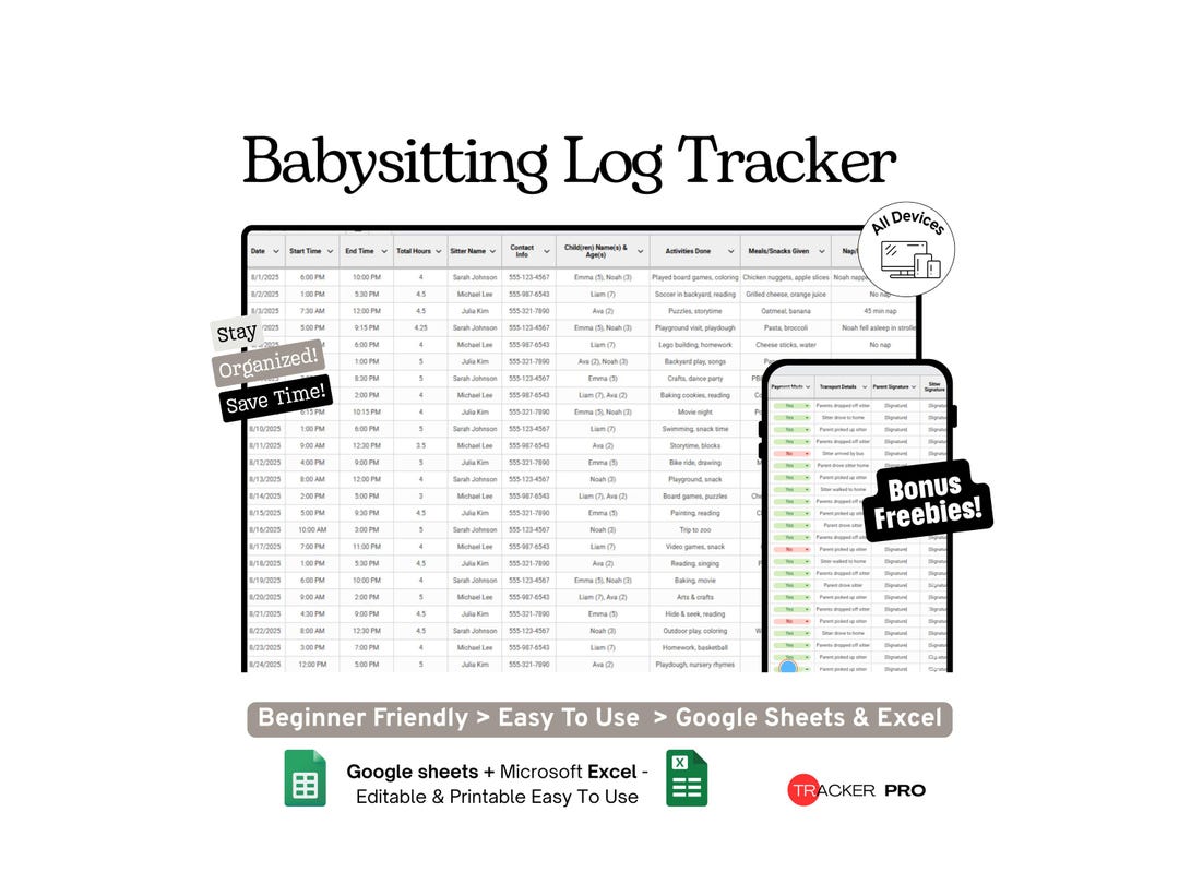 Babysitting Log Google Sheets Template for Parents and Sitters ...