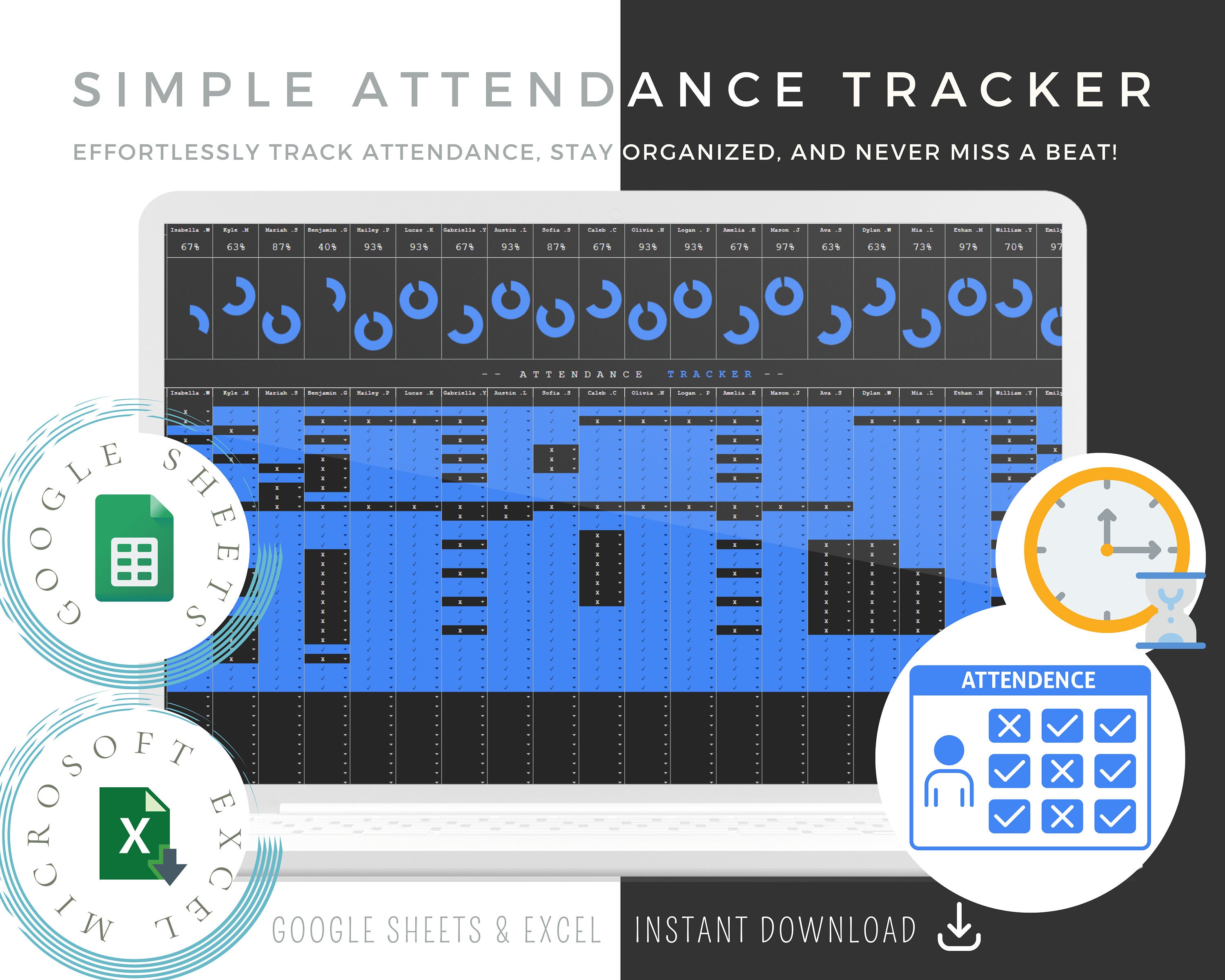 Attendance Tracker for Google Sheets, Attendance Sheet, Attendance ...