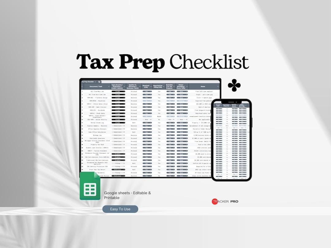 Tax Prep Checklist Google Sheets, Tax Return, Tax Preparation ...