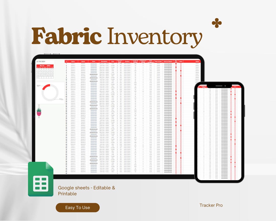 Fabric Inventory Tracker Excel Spreadsheet, Sewing Organizer, Fabric ...