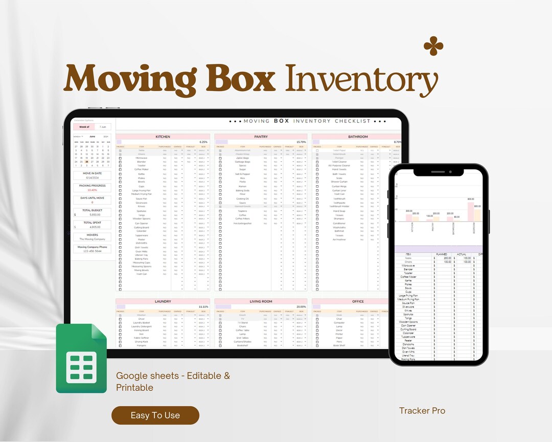 Moving Box Inventory Template, Moving Planner, Moving Box Checklist ...