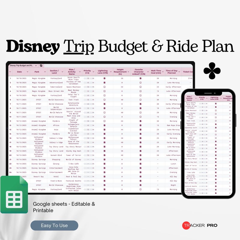 Theme Park Budget Tracker - Etsy