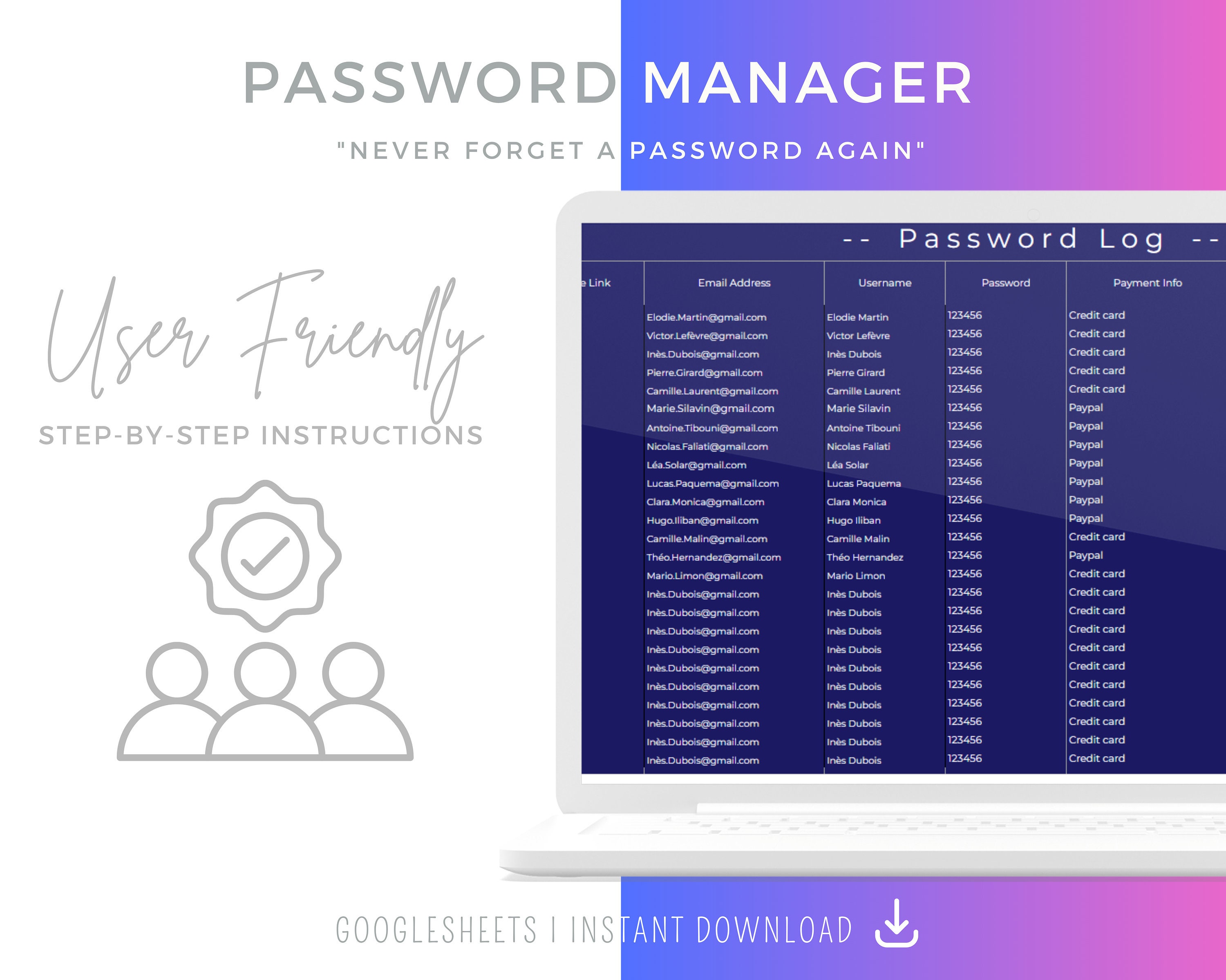 Password Tracker Excel Spreadsheet, Password Template, Password Log ...