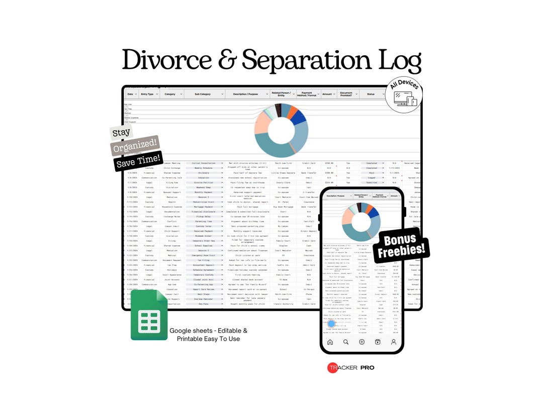 Divorce & Separation Organizer Google Sheets Template (custody ...