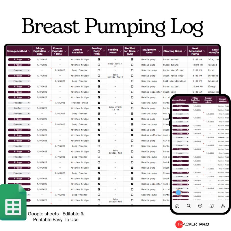 Pumping Tracking Sheet - Etsy
