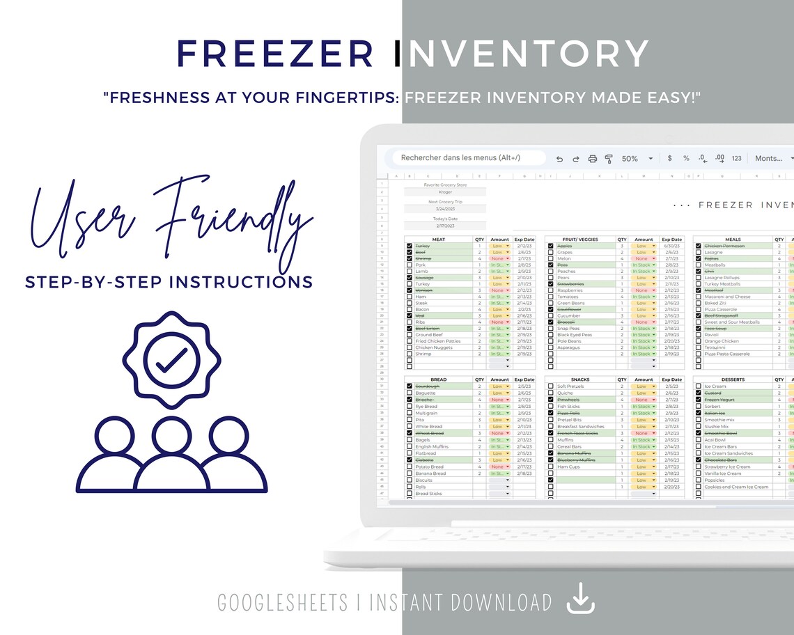 Freezer Inventory Template Freezer Checklist Freezer List - Etsy