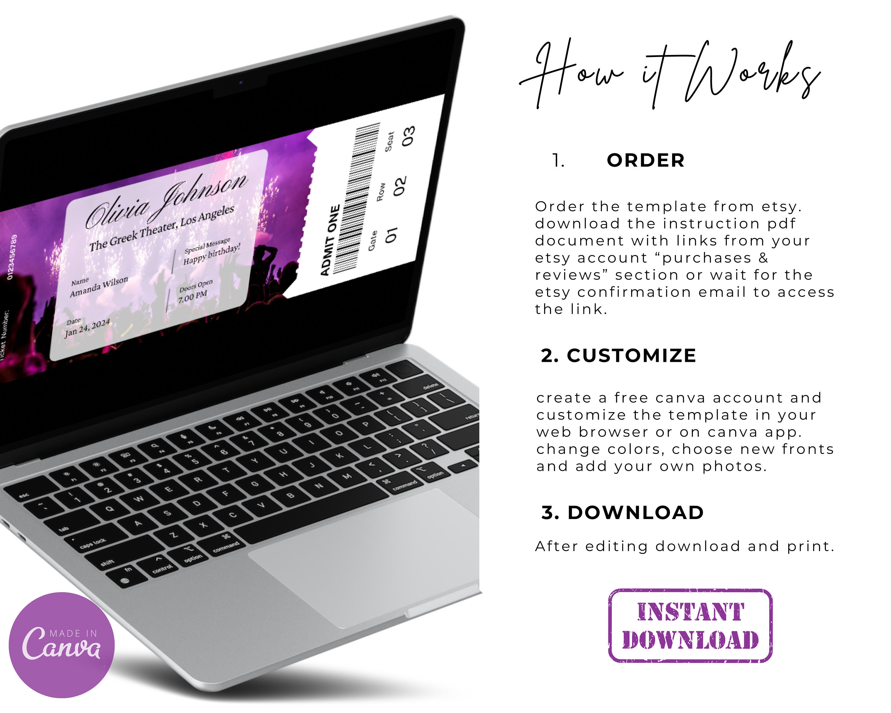 Editable Concert Ticket Template DIY Event Ticket Custom - Etsy