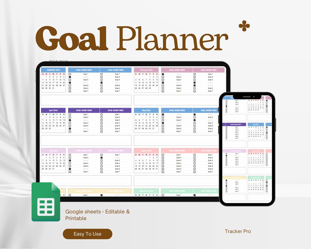 Goal Setting Planner Spreadsheet, Editable Productivity Tracker ...