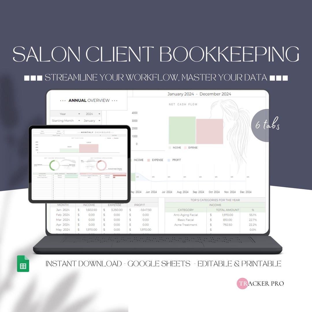 Hair Salon Business Planner Template, Hair Salon Bookkeeping Log ...
