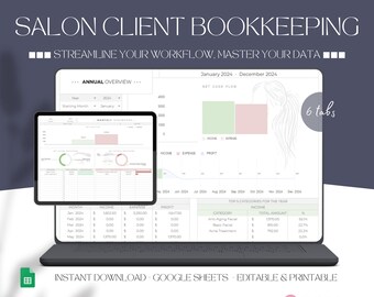 Salon Bookkeeping Template, Hair Salon Income and Expenses Tracker Log ...