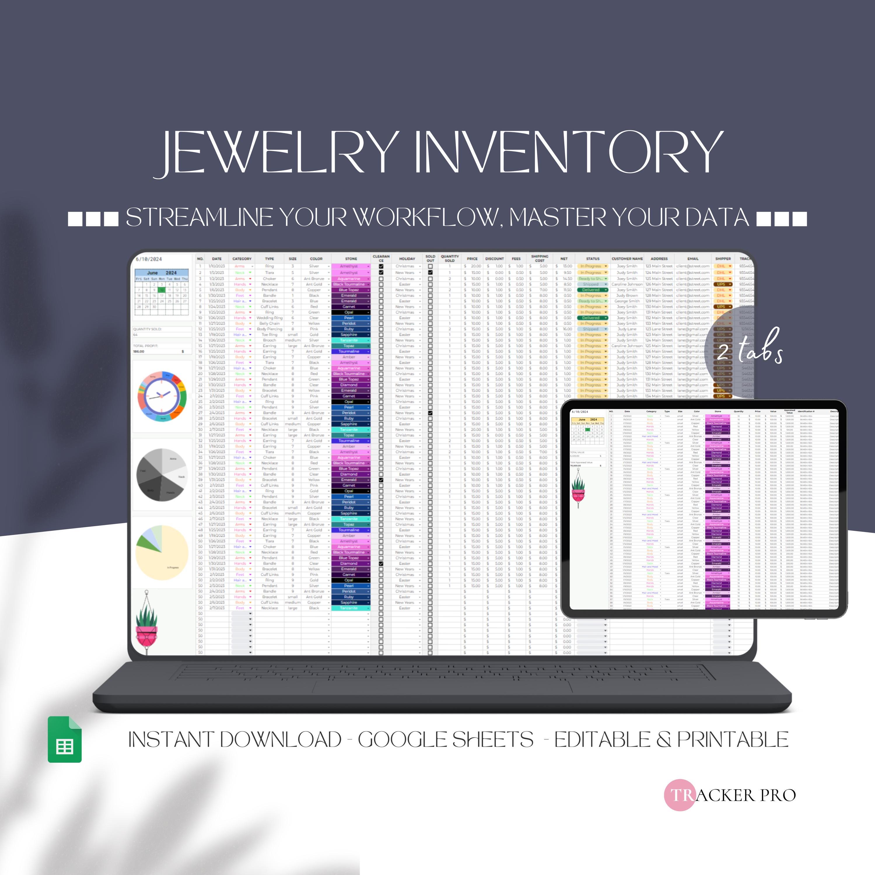 Jewelry Inventory Checklist Tracker, Jewelry Making Planner List Excel ...