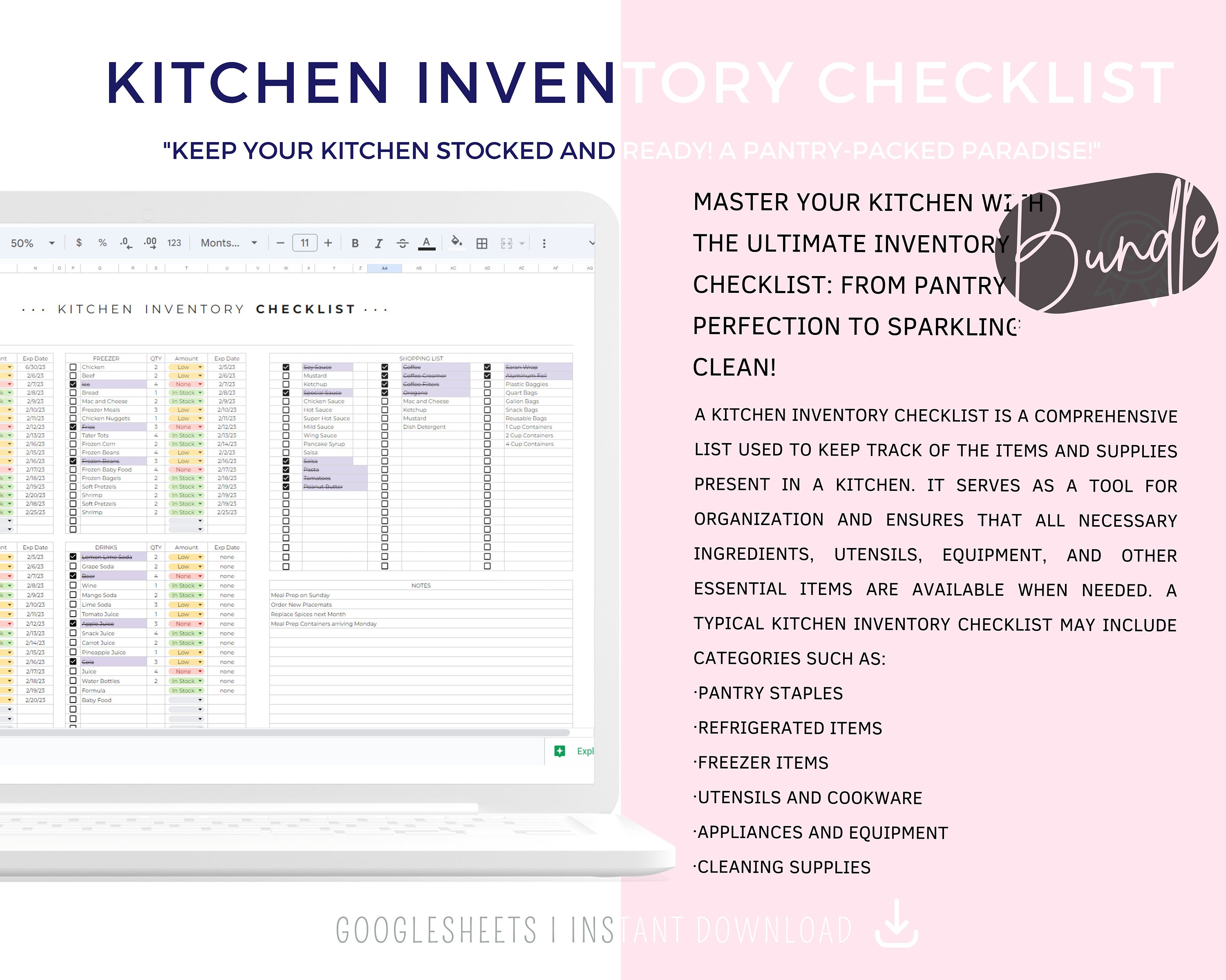 Food Inventory Tracker List, Kitchen Inventory,pantry Inventory ...