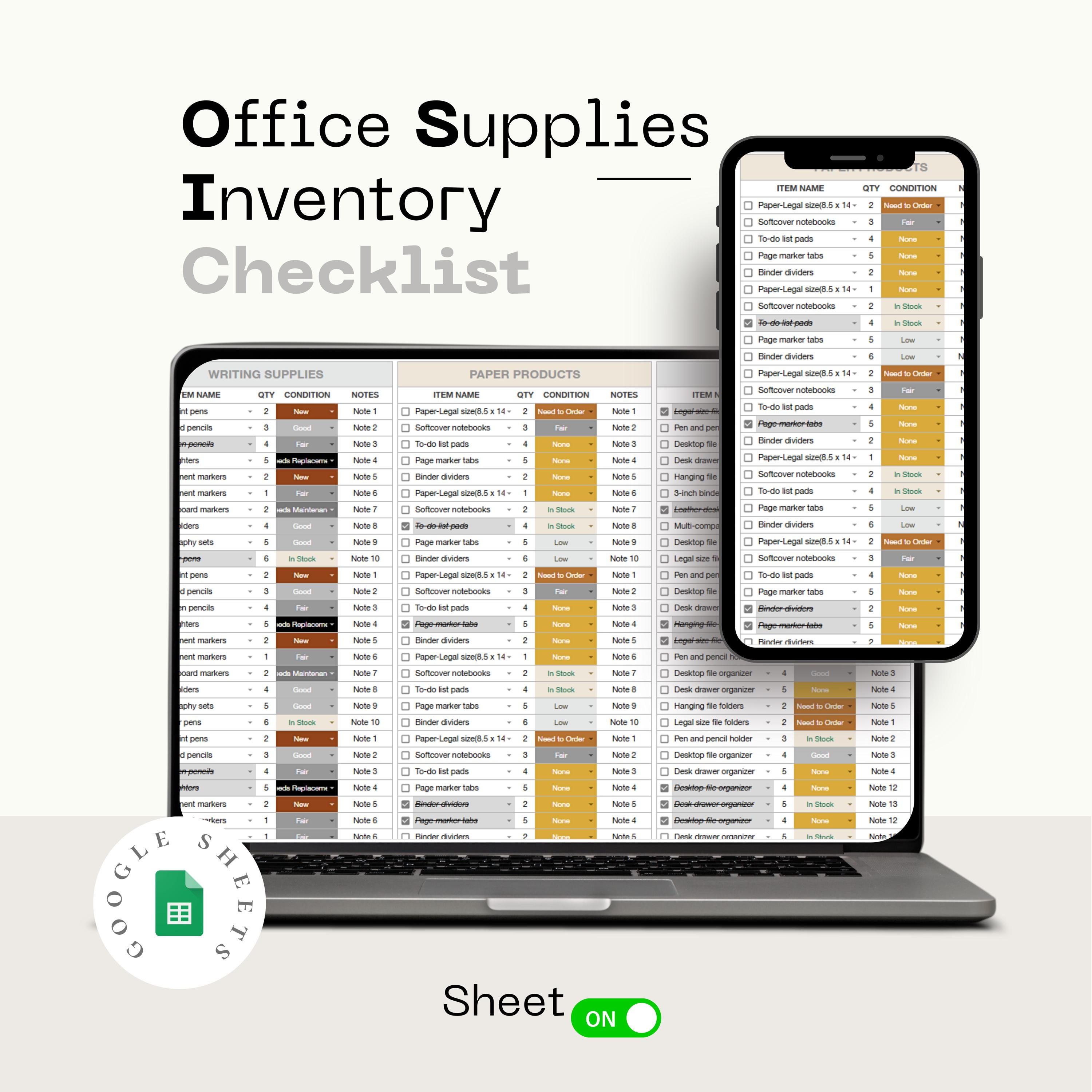 Office Supplies Inventory Checklist Spreadsheets | Office Supplies ...