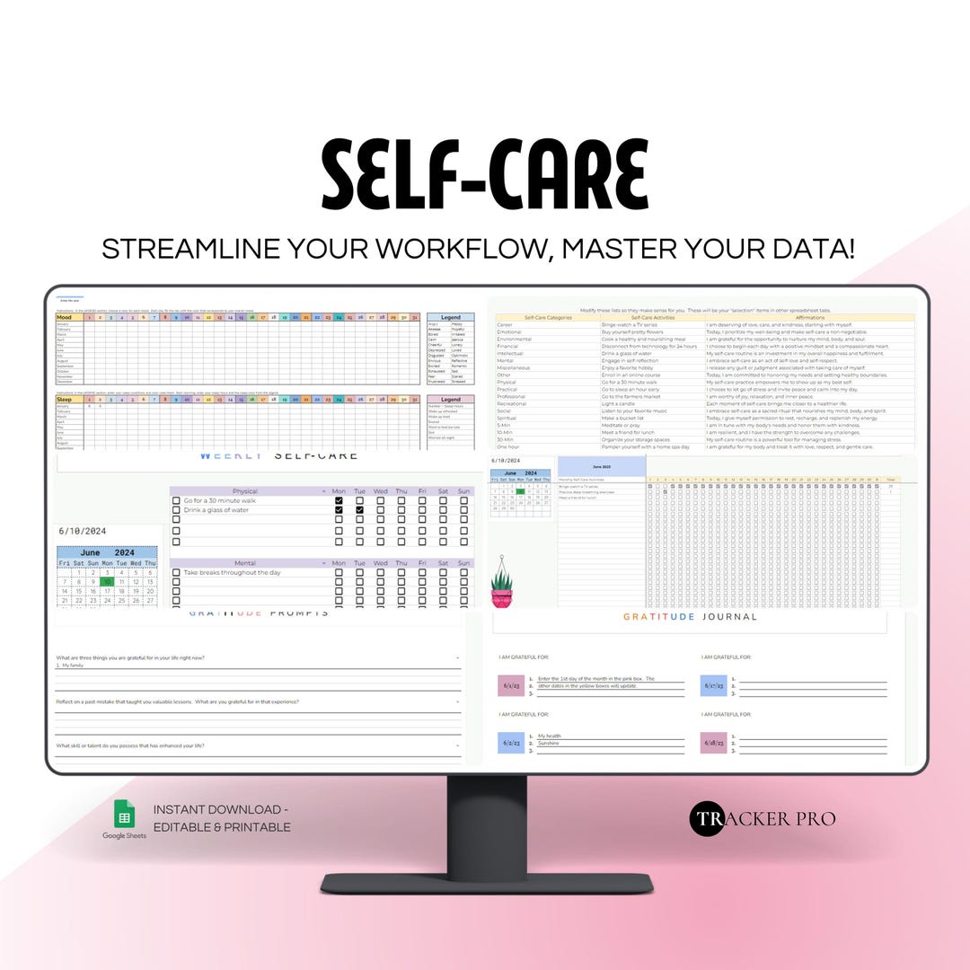 Self Care Spreadsheet, Affirmations, Gratitude Journal, Bingo Game ...