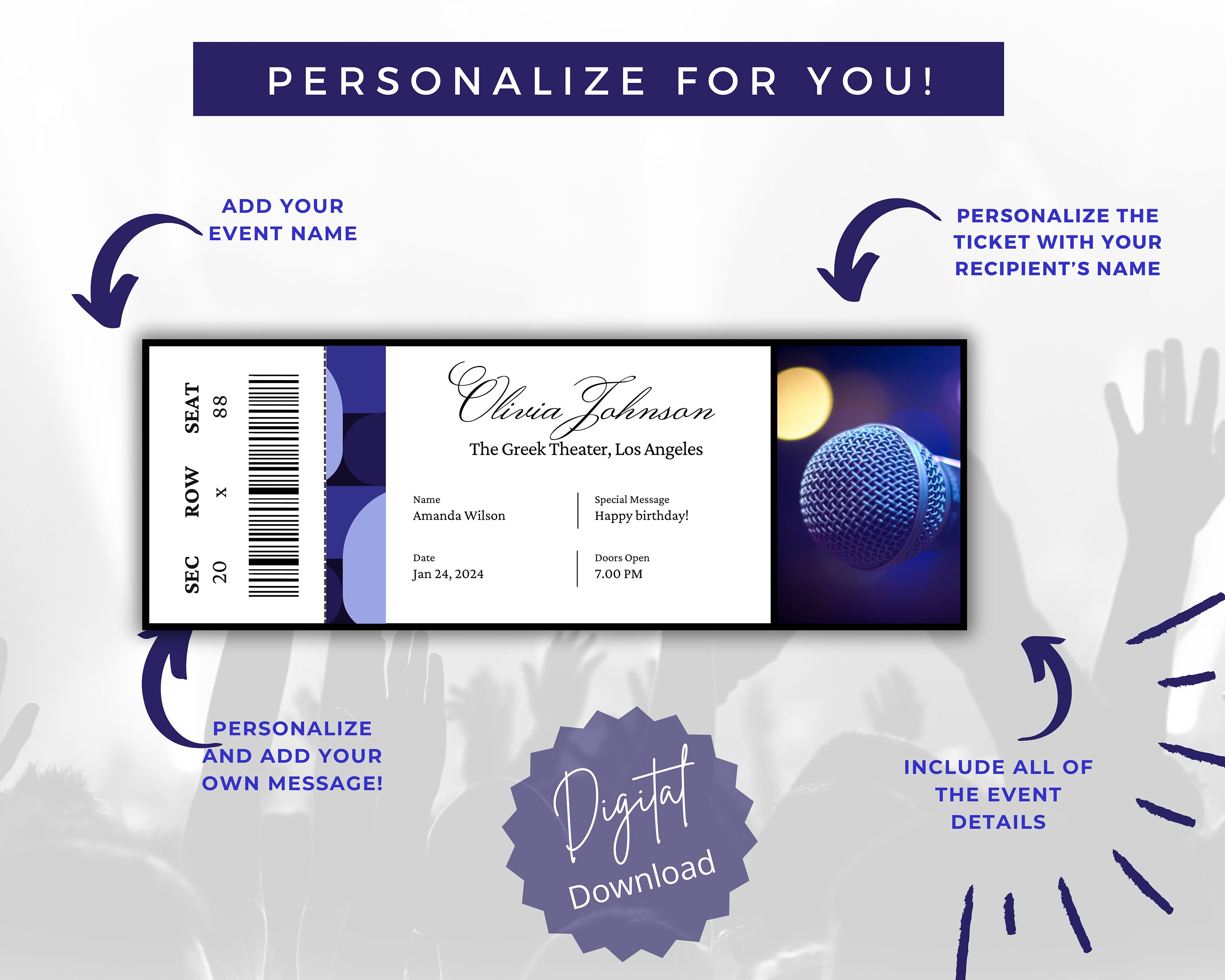 Editable Concert Ticket Template, DIY Event Ticket, Custom Concert ...