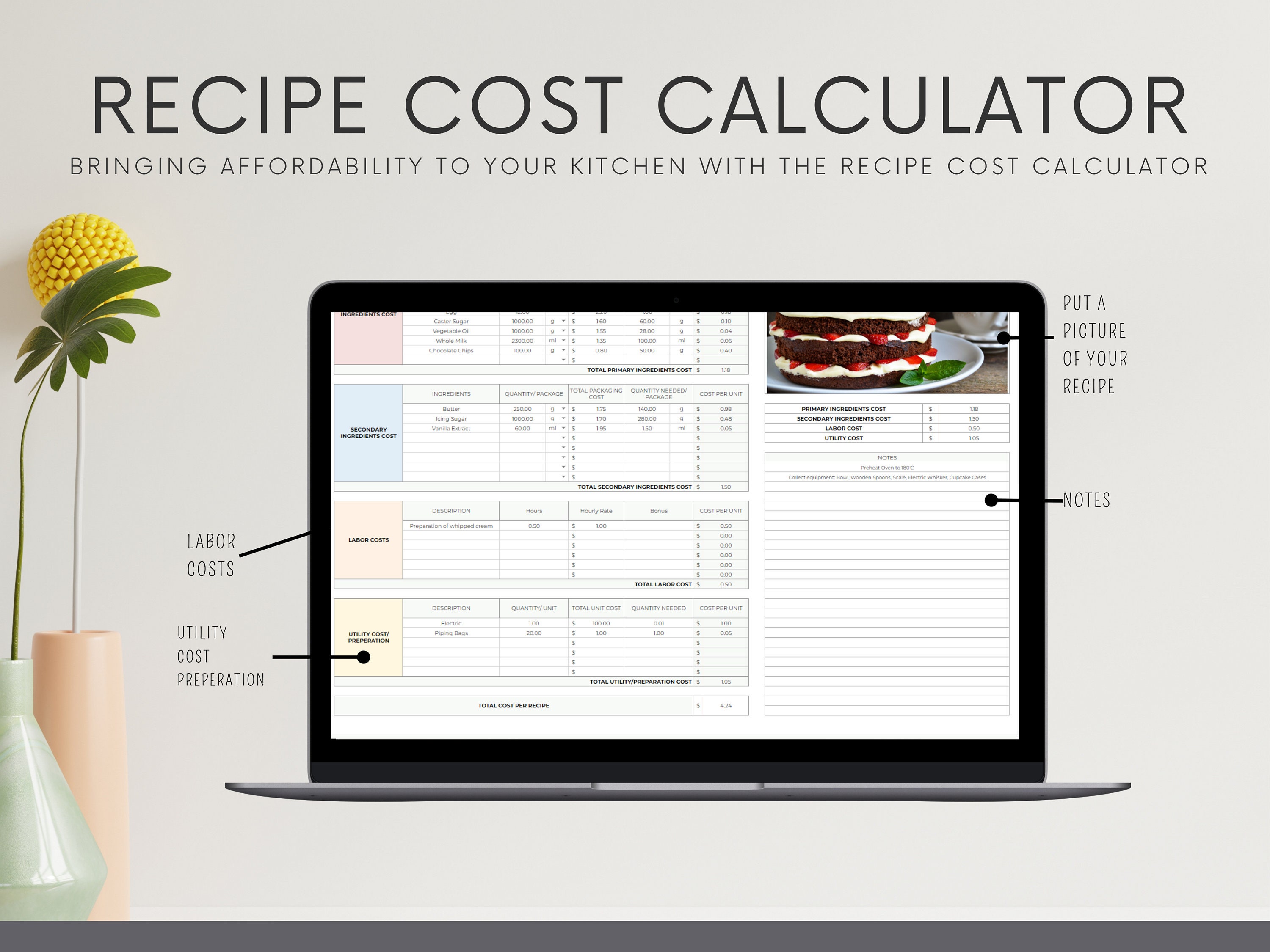 Recipe Cost Calculator for Cooking & Baking, MS Excel, Recipe Price ...