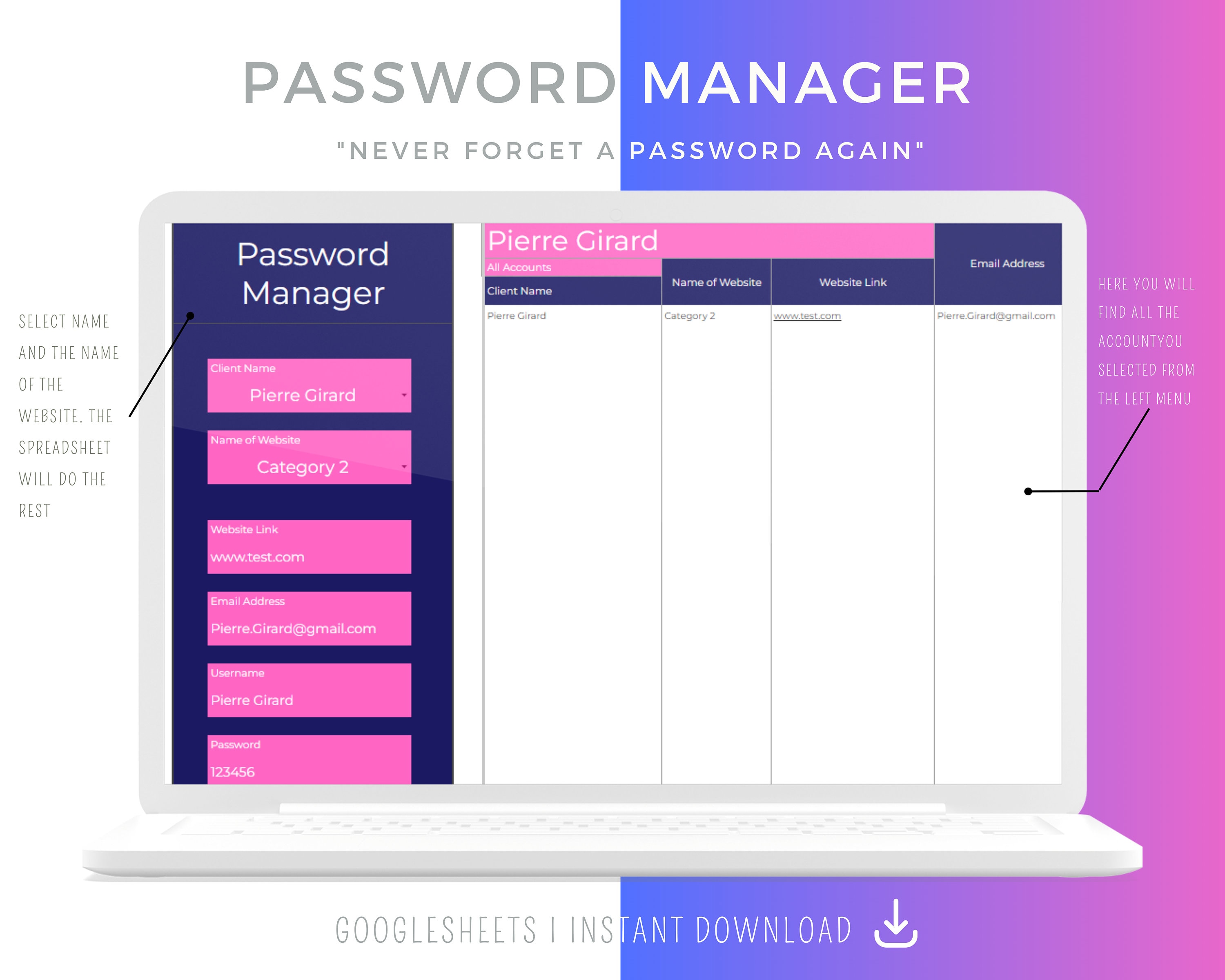 Password Tracker Excel Spreadsheet, Password Template, Password Log ...