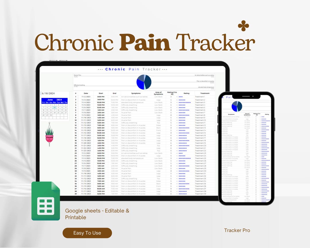 Chronic Pain Tracker Excel Spreadsheet, Chronic Pain Journal Template ...
