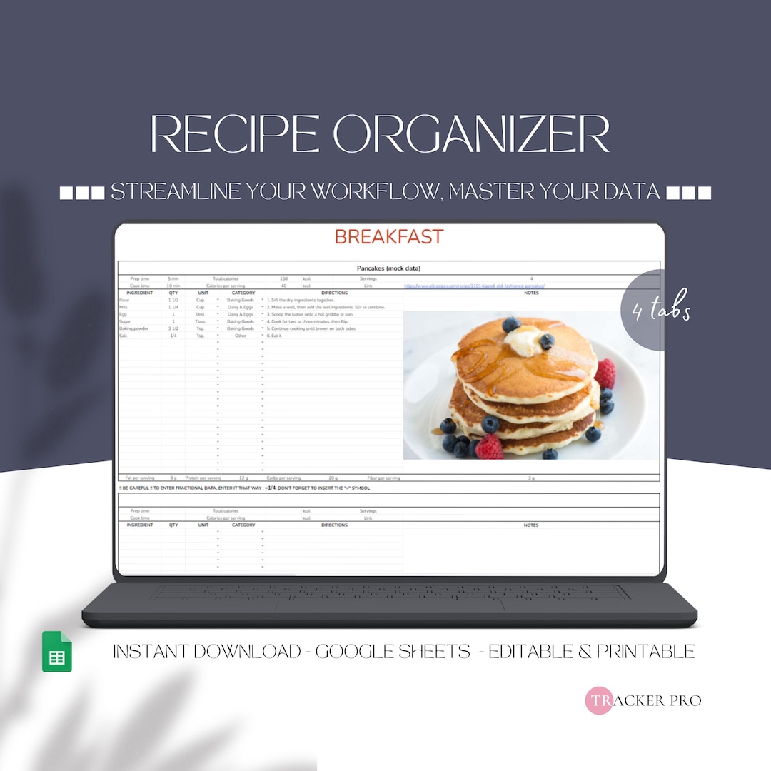 Recipe Organizer Spreadsheet | Recipe Log | Digital Recipe Book Digital ...