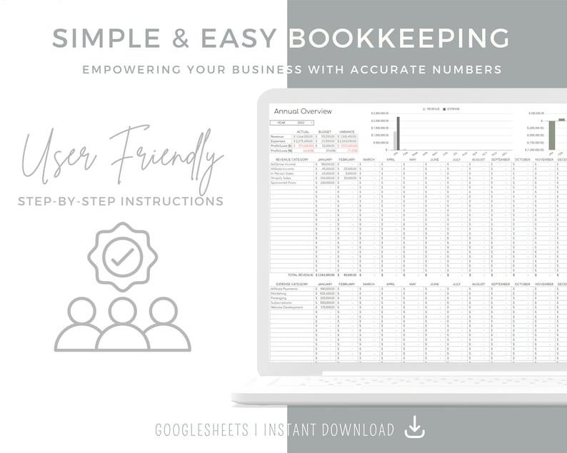 Easy & Simple Bookkeeping Template Google Sheets Income and Expense ...