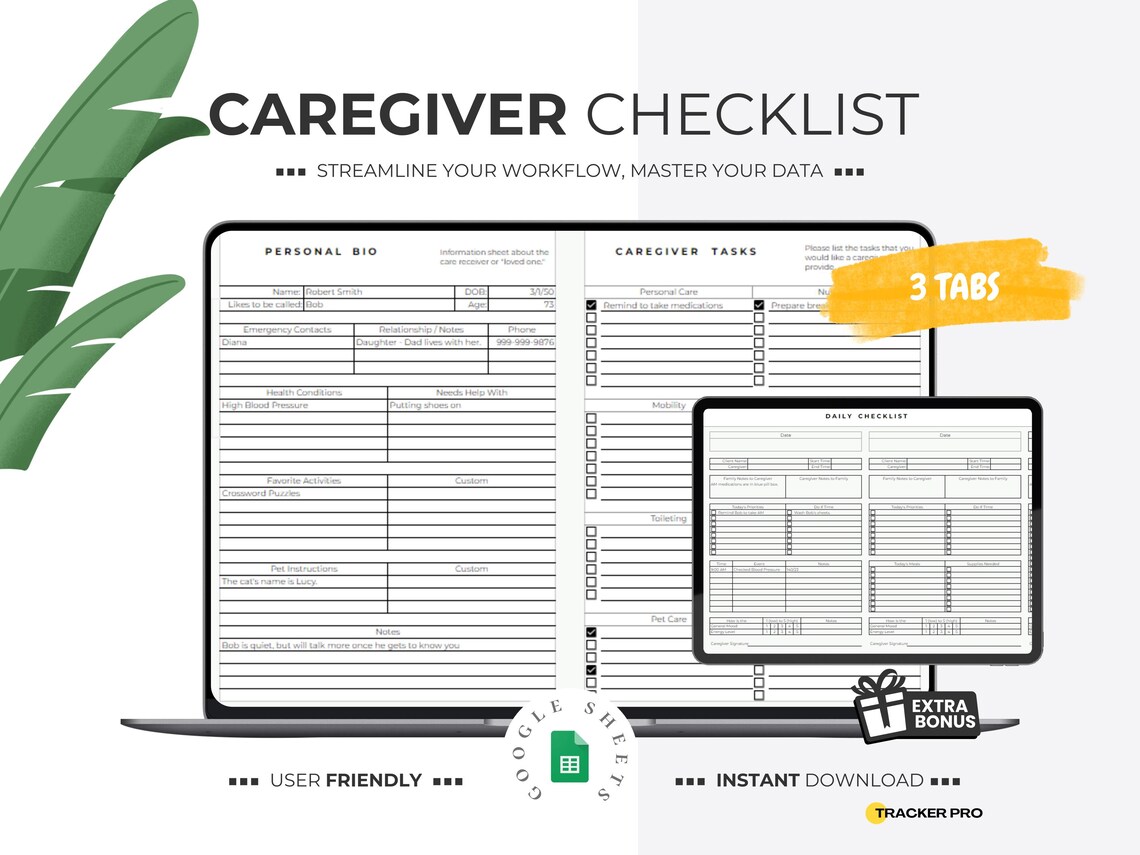 Caregiver Checklist Spreadsheet Template, Caregiver Log Google Sheets ...