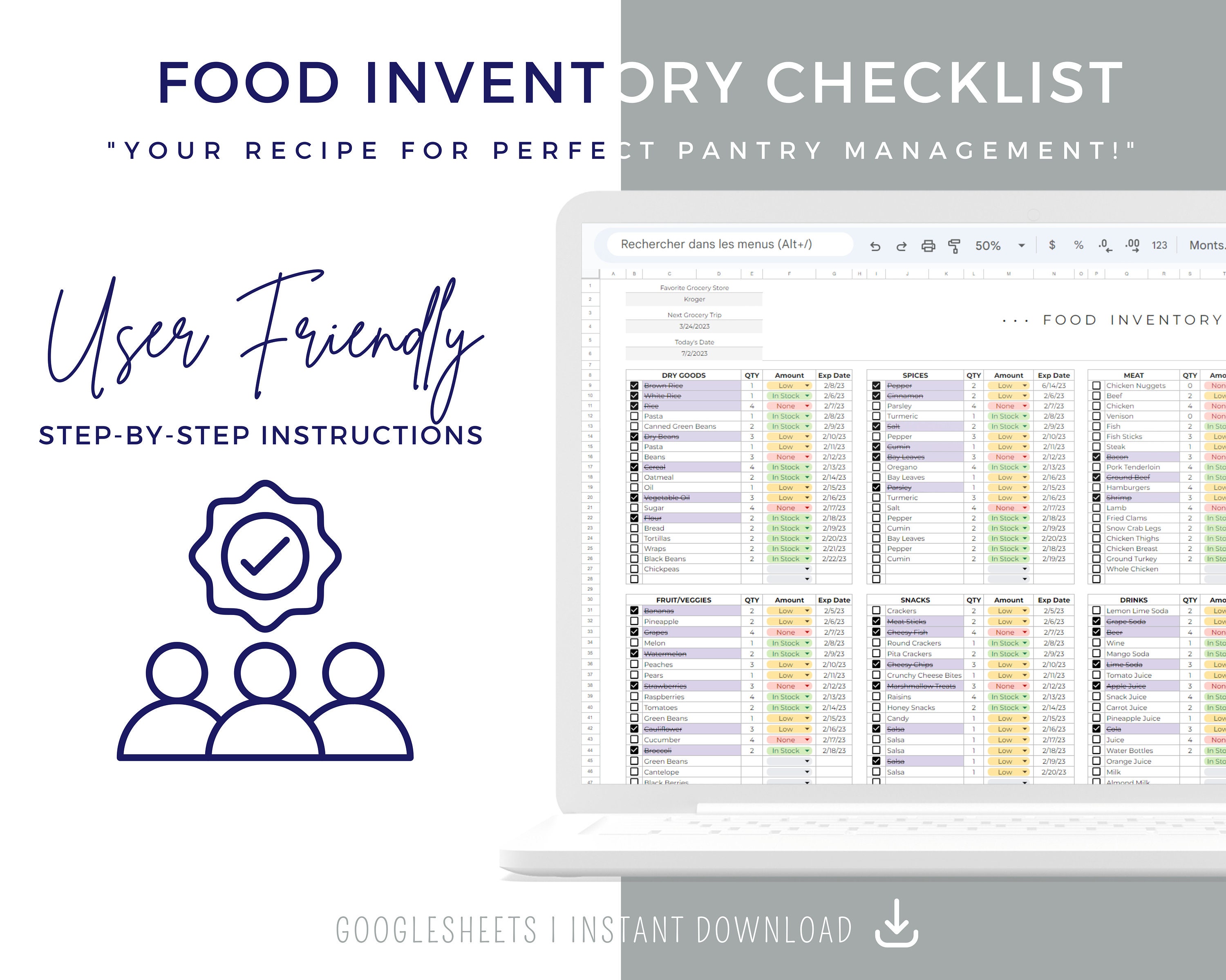 Food Inventory Template, Food Tracker Spreadsheet List Refrigerator ...