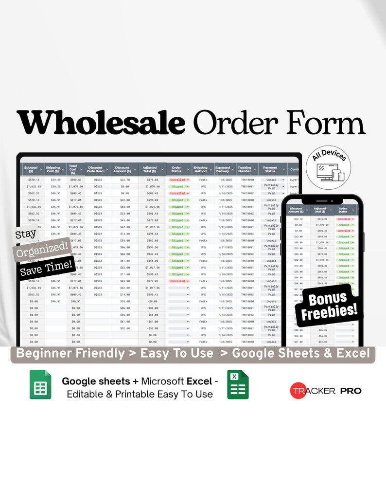 Wholesale Order Form Template Google Excel, Bulk Product Order Sheet ...