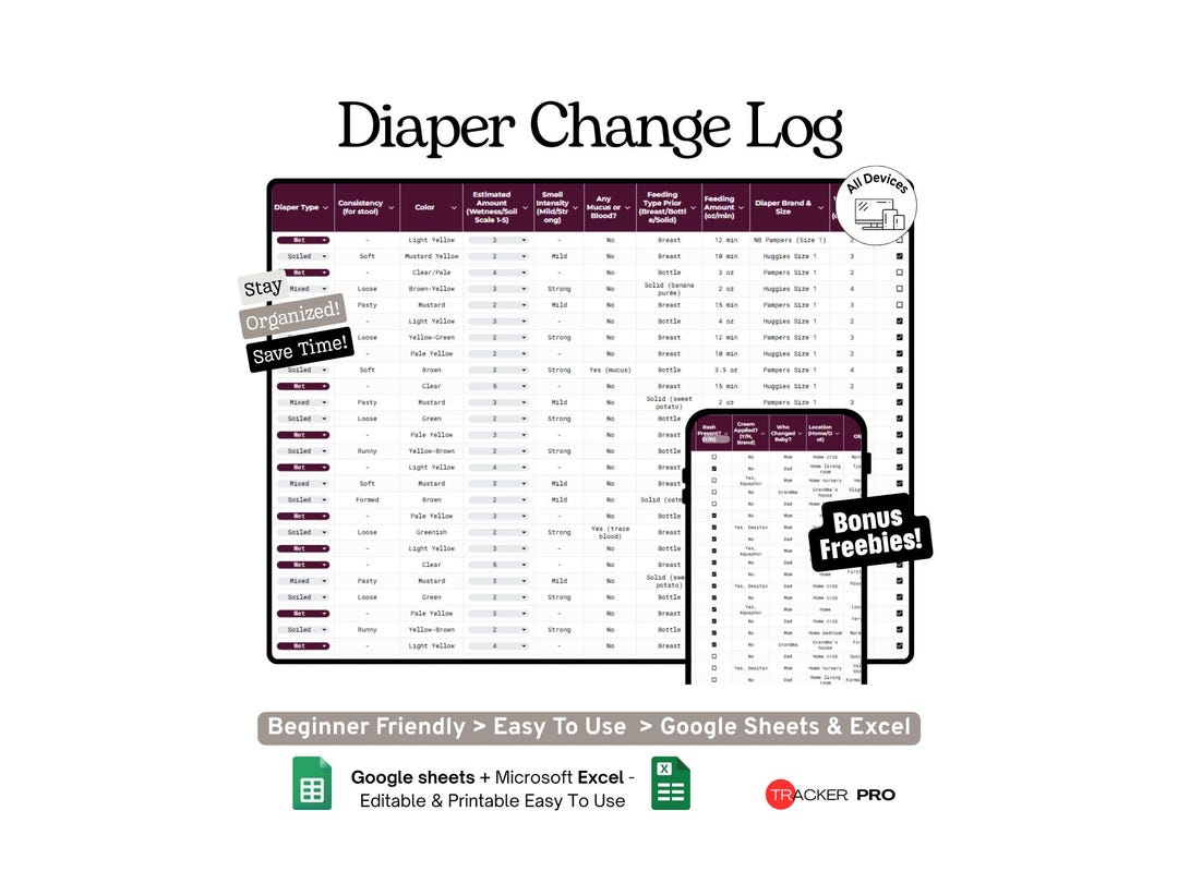 Diaper Change and Output Log Google Sheets Template Newborn Diaper ...