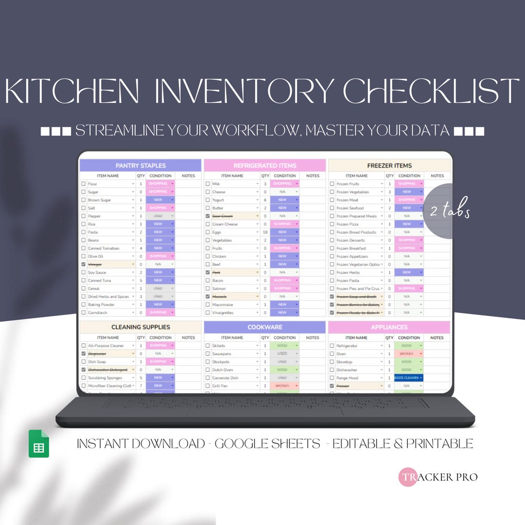 Kitchen Inventory Template, Pantry Inventory Spreadsheet List, Freezer ...