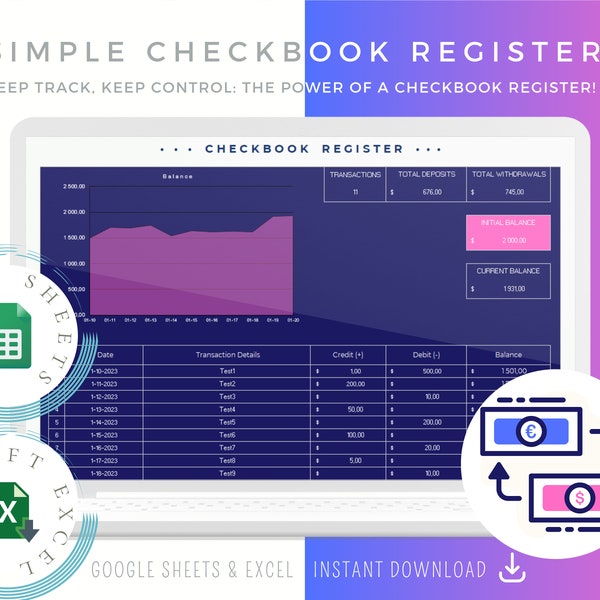 Checkbook Register Template Excel - Etsy