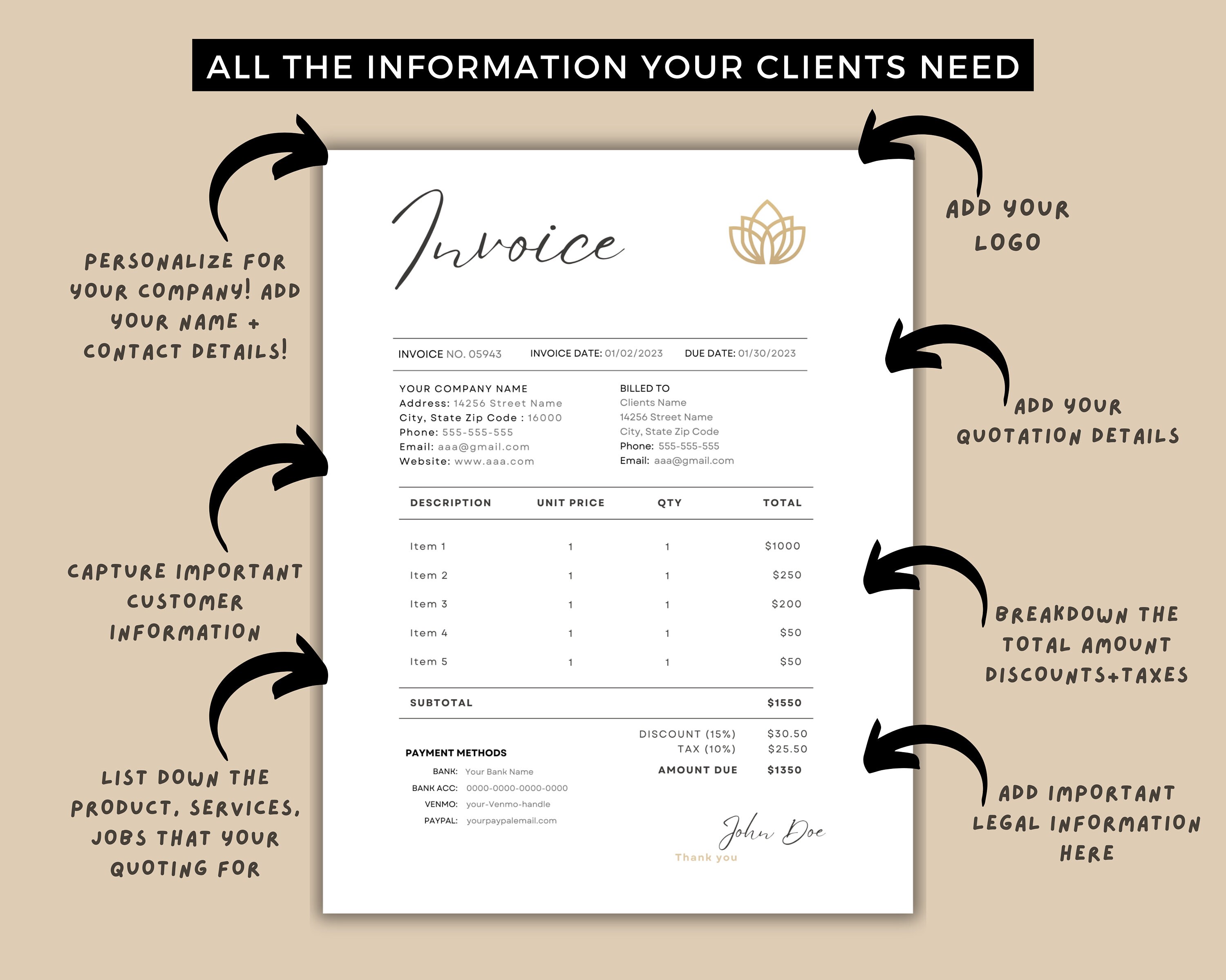 Invoice Template - Minimalist Business Invoice, Small Business Template ...