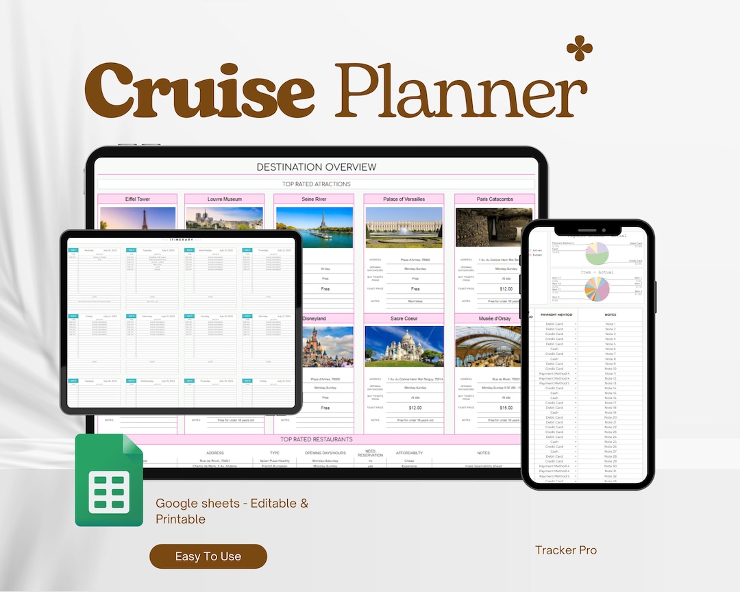 Cruise Planner Spreadsheet, Cruise Packing List, Cruise Itinerary ...