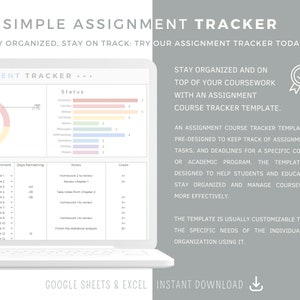 Assignment Tracker Google Sheets and Excel Spreadsheet Template ...