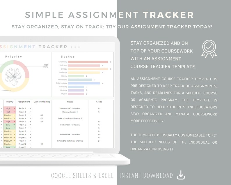 Assignment Tracker Google Sheets and Excel Spreadsheet Template ...