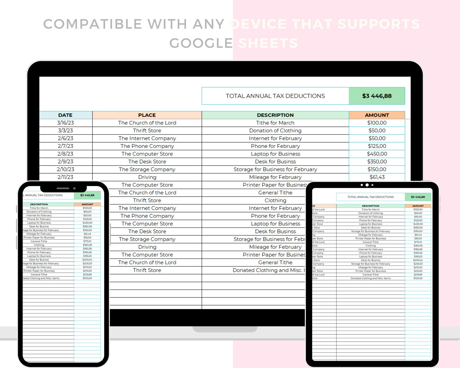 Tax Deduction Tracker Excel Spreadsheet, Editable Tax Deductions List ...