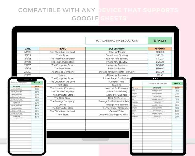Tax Deduction Tracker Excel Spreadsheet, Editable Tax Deductions List ...