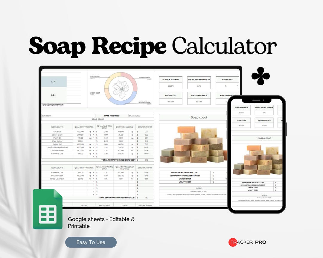 Soap Recipe Calculator, Soap Template, Soap Business Template Google ...