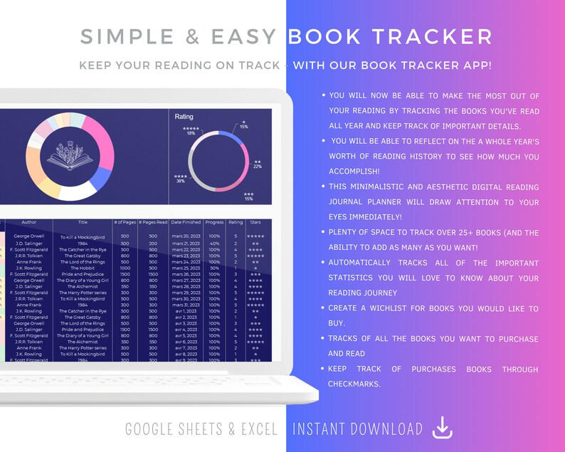 Book Tracker Excel, Book Tracker Log, Book Tracking Checklist, Book ...
