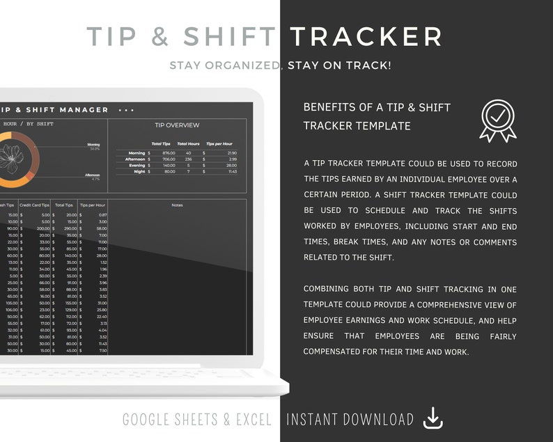 Tip Tracker Excel Spreadsheet, Tips Tracker, Tip Shift Tracker, Server ...