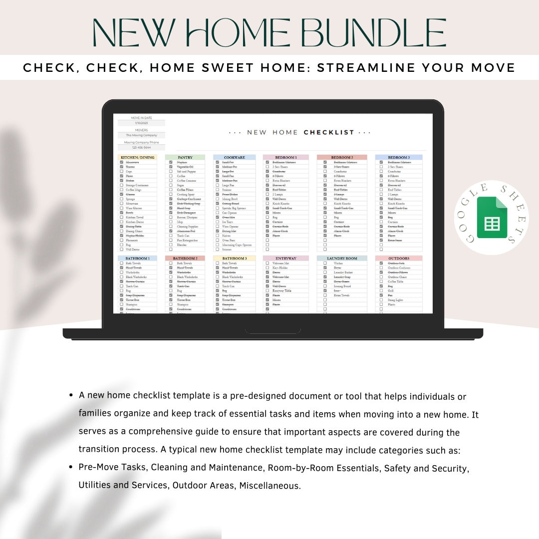 New Home Planner Template, New Apartment Essentials Checklist Excel Spreadsheet, First Home ...