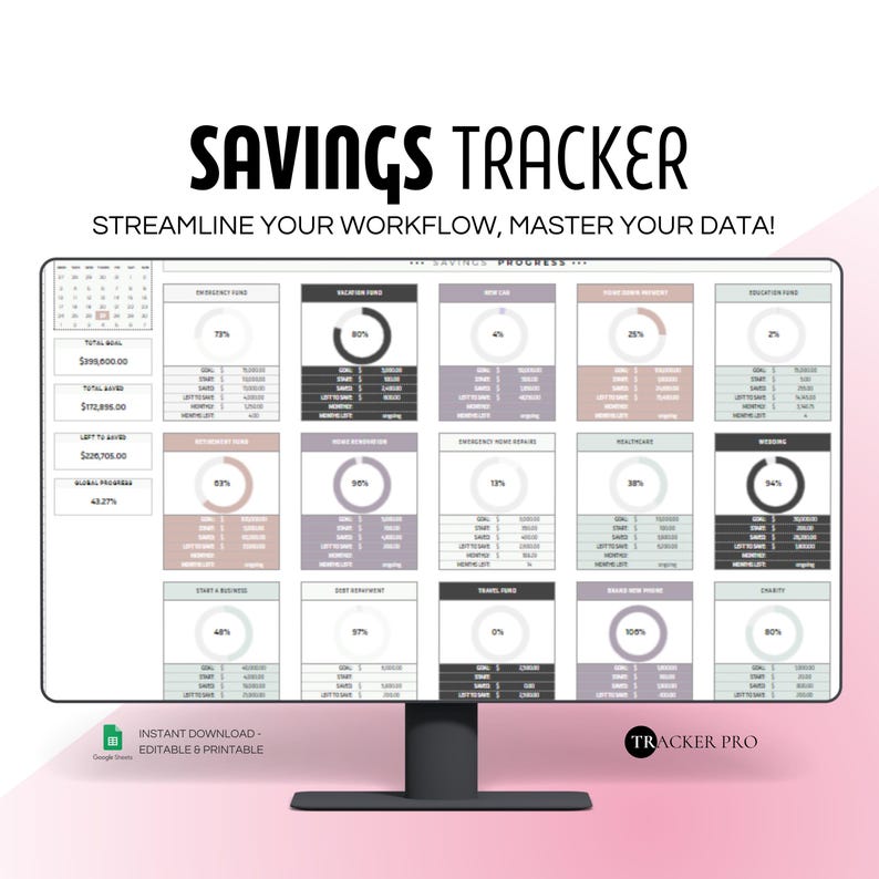 Savings Tracker Sinking Funds Tracker Google Sheets Excel Spreadsheet ...