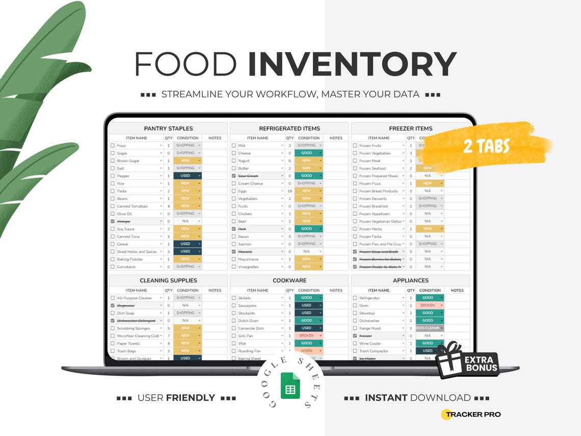 Food Inventory Template, Food Tracker Spreadsheet List Refrigerator ...