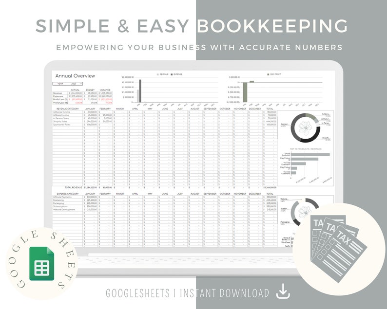 Easy & Simple Bookkeeping Template Google Sheets Income and Expense ...