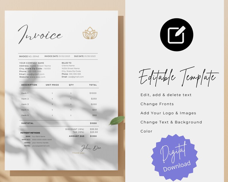Invoice Template Minimalist Business Invoice, Small Business Template ...