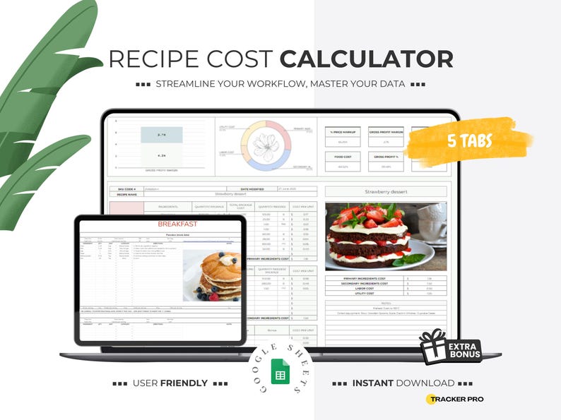 Recipe Cost Calculator for Cooking & Baking, Google Sheets, Recipe ...