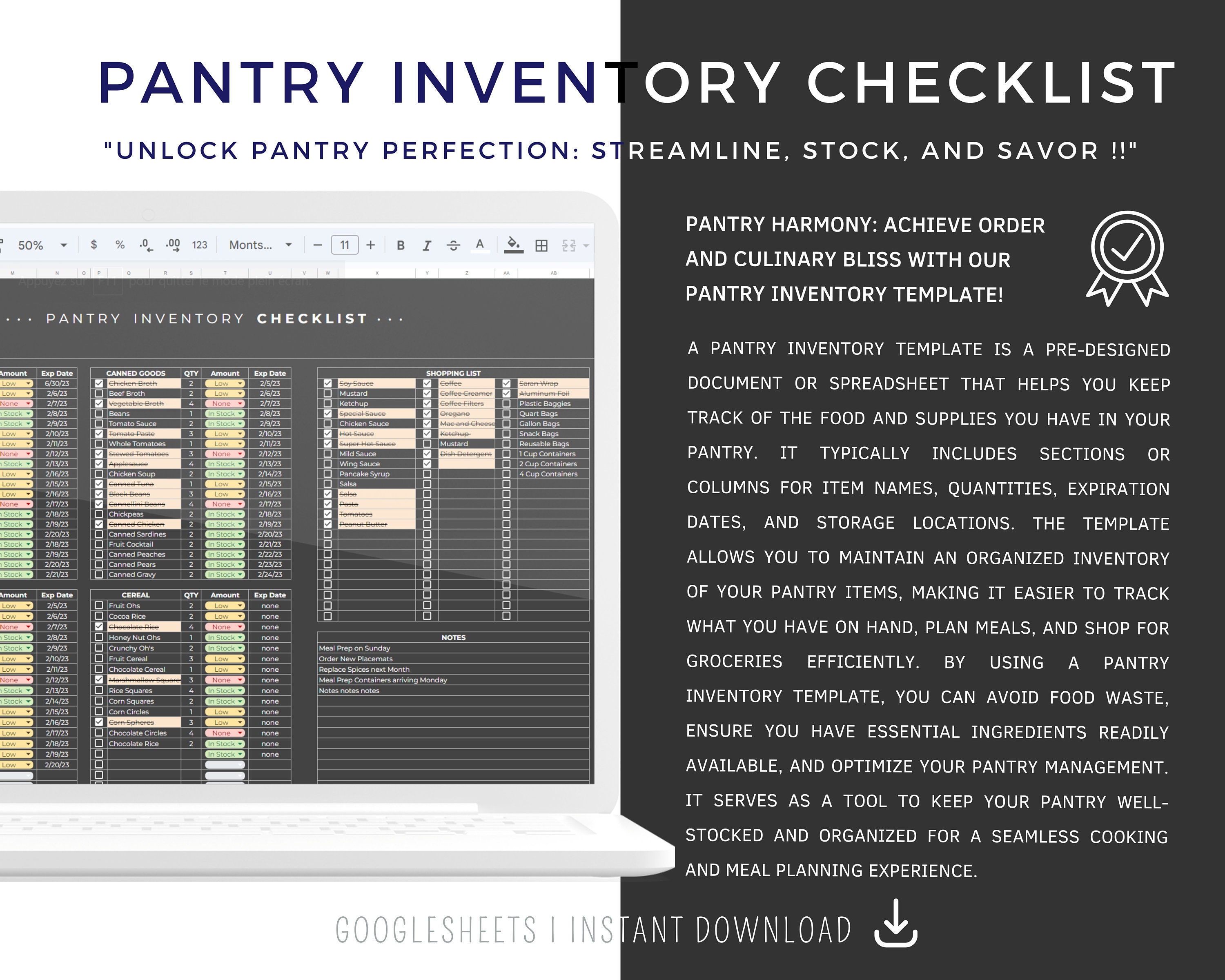 Pantry Planner, Pantry Inventory Template, Pantry List, Food Inventory ...