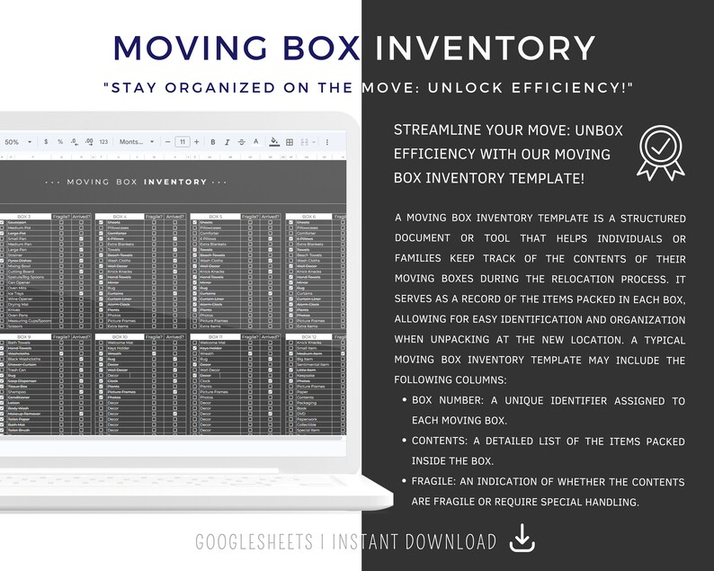 Moving Box Template Google Sheets, Moving Box Contents List, Storage ...